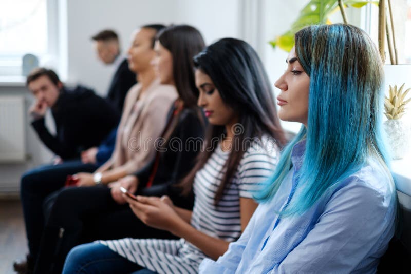 Group of Young People Waiting for a Casting or Job Interview Stock ...