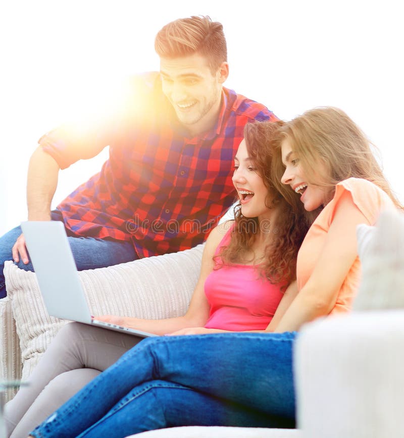 Group of Young People Watching Videos on the Laptop. Stock Image ...