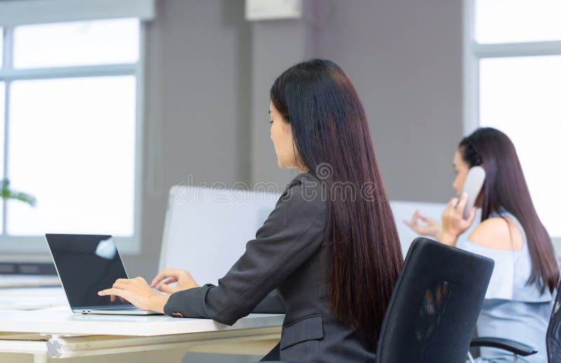 Group of Young People Working in the Modern Office, Asian Women Work in ...