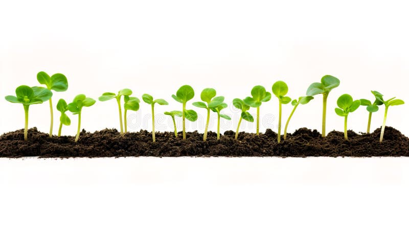 A Group of Young Plants Growing Out of the Ground on White Stock ...