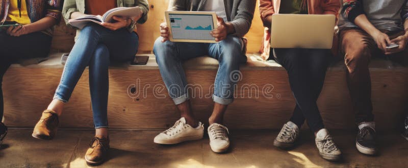 The Group of Young Professionals Collaborating with Digital Devices in ...