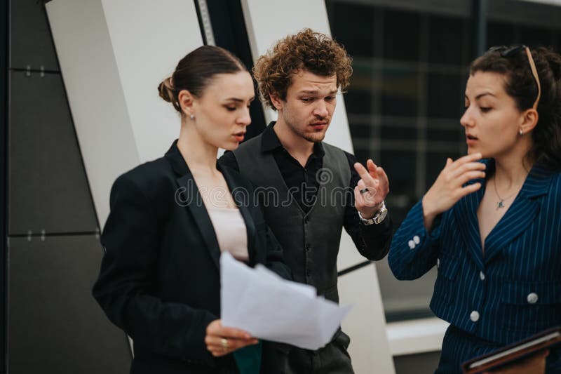 Group of Young Professionals Having an Intense Discussion Outdoors in ...