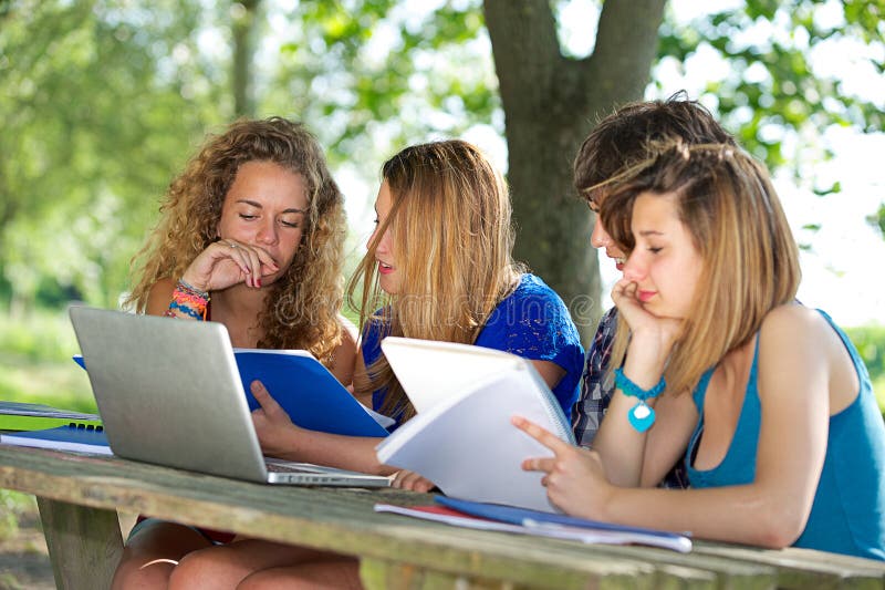 Group of Young Student Using Laptop Outdoor Stock Image - Image of ...
