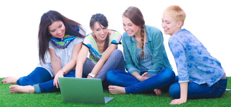 Group of Young Student Using Laptop Together Stock Photo - Image of ...