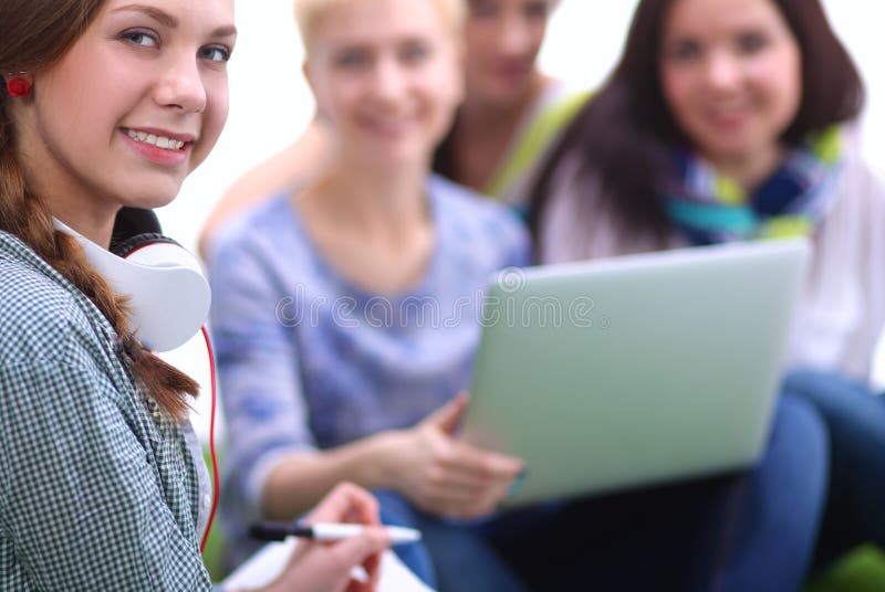 Group of Young Student Using Laptop Together Stock Image - Image of ...