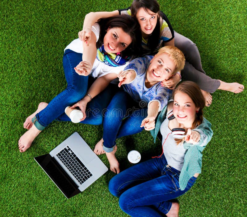 Group of Young Student Using Laptop Together Stock Photo - Image of ...