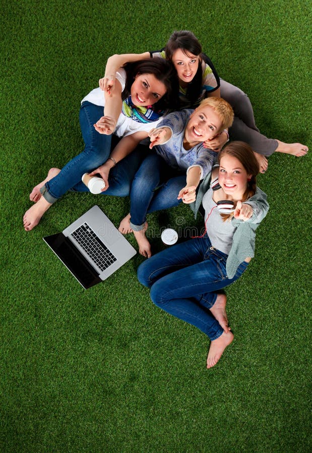 Group of Young Student Using Laptop Together Stock Photo - Image of ...
