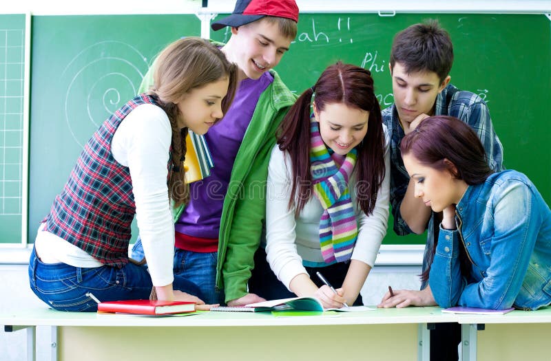 Group of Students Studying with Laptop Stock Image - Image of ...