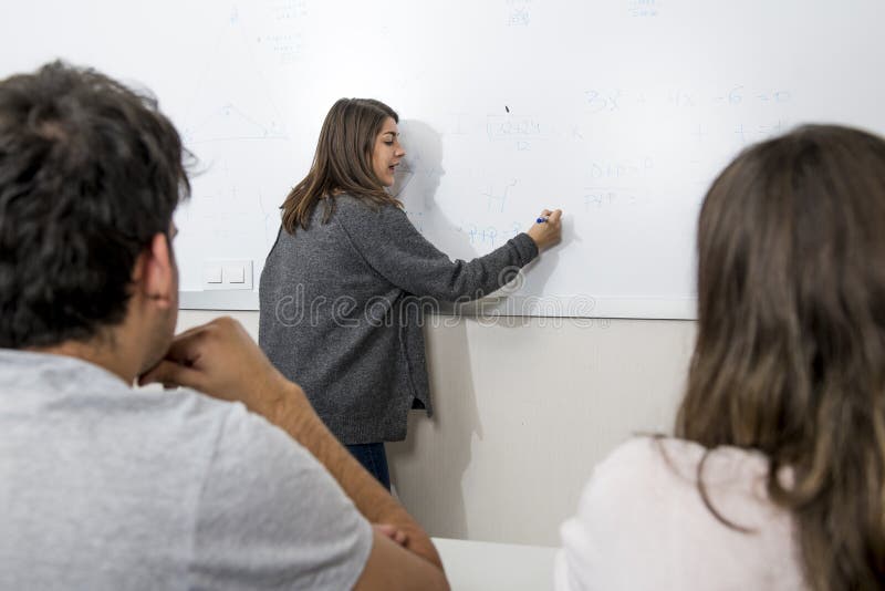 Group of Young Students Taking Lesson at University Classroom with Girl ...