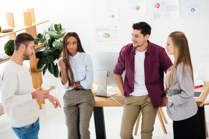 Group of Young Stylish Multiracial Business People Having Conversation ...
