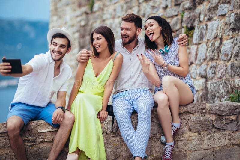 Young Tourist Friends with Digital Tablet Having Fun Stock Photo ...