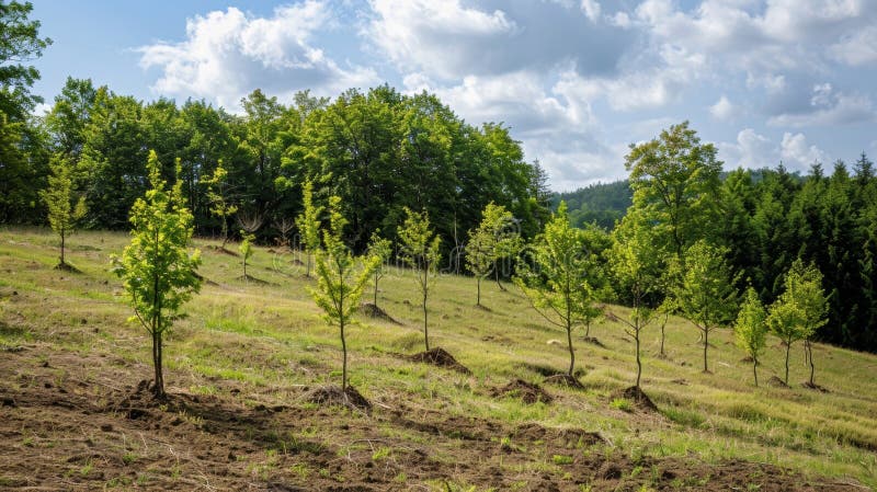 A Group of Young Trees Planted on a Hillside Providing a Natural ...