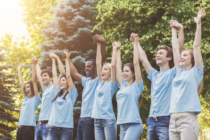 Group of Volunteer with Trees for Growing Stock Image - Image of ...