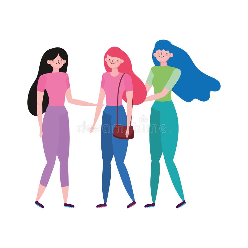 Group Young Women Characters Together Stock Vector - Illustration of ...