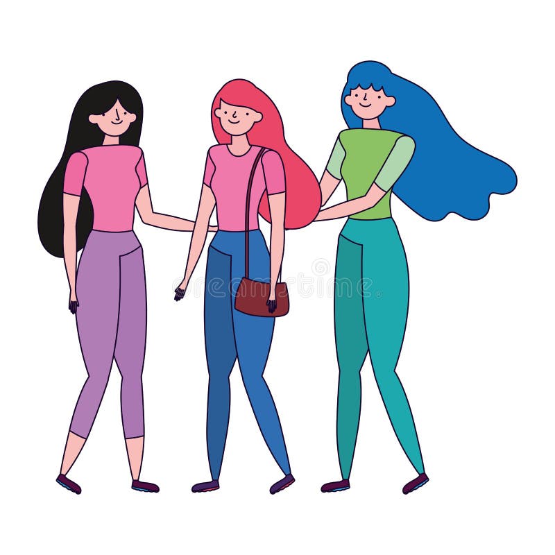 Group Young Women Characters Together Stock Vector - Illustration of ...