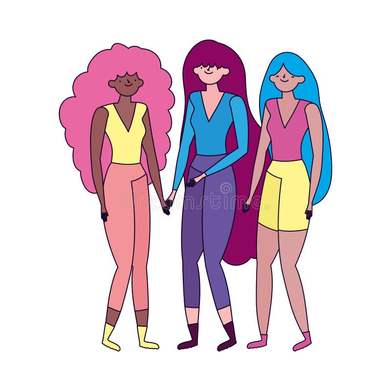 Group Young Women Characters Together Stock Vector - Illustration of ...