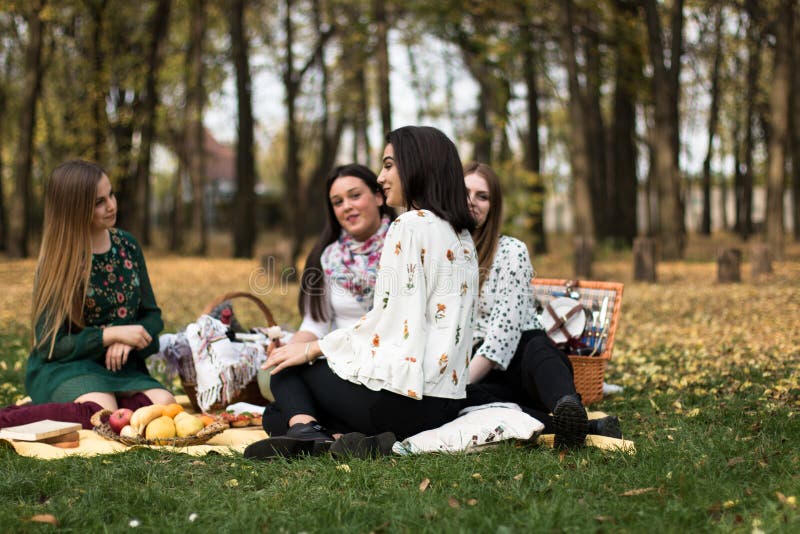 Group of Young Women Having a Picnic Stock Photo - Image of happy ...