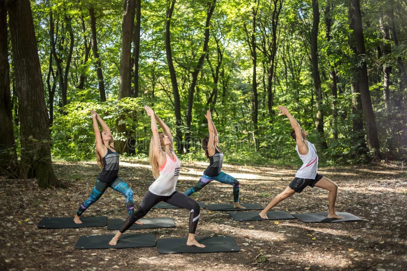 Group Youngsters Doing Body Balance in Nature Stock Image - Image of ...