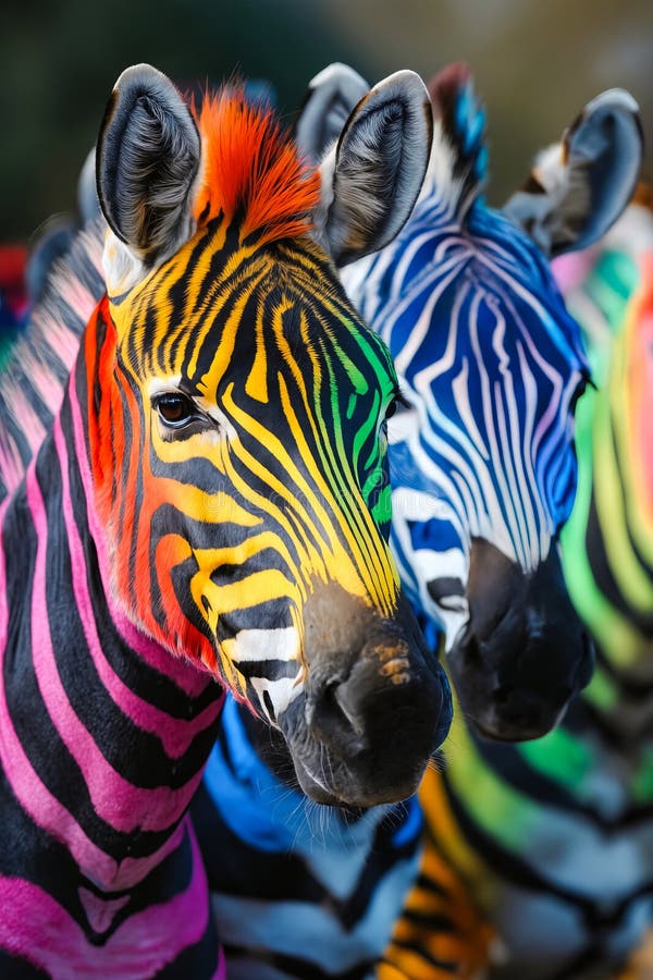 A Group of Zebras with Colorful Paint on Their Faces. Generative AI ...