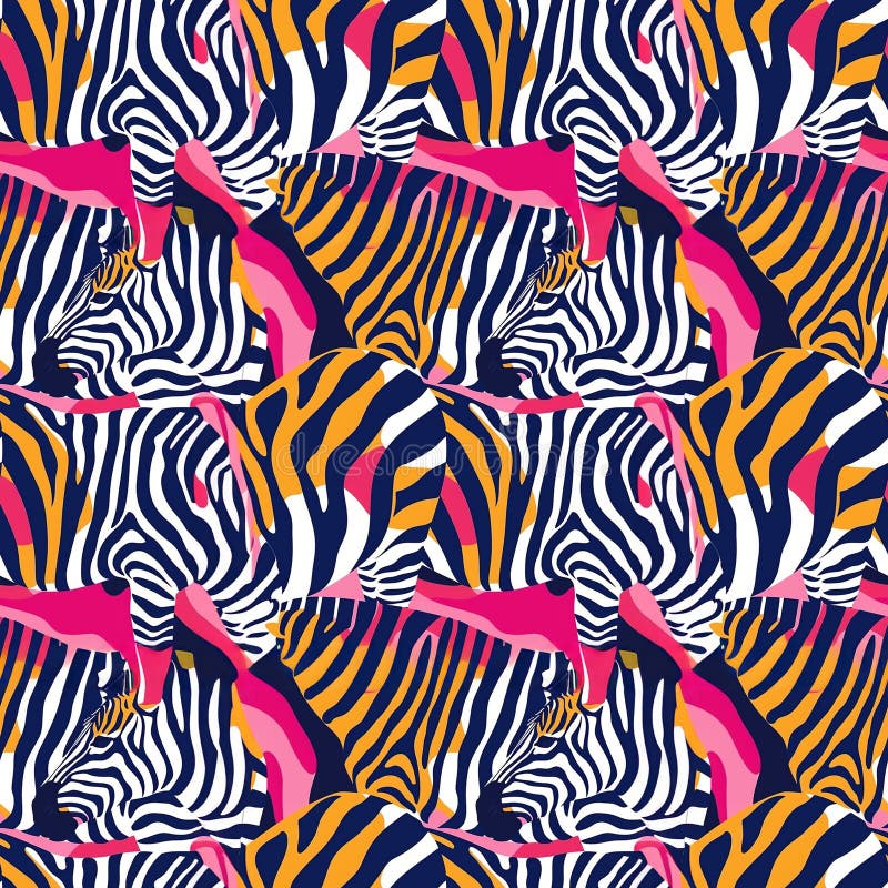 Diverse Zebras in Colorful Patterns Stock Illustration - Illustration ...