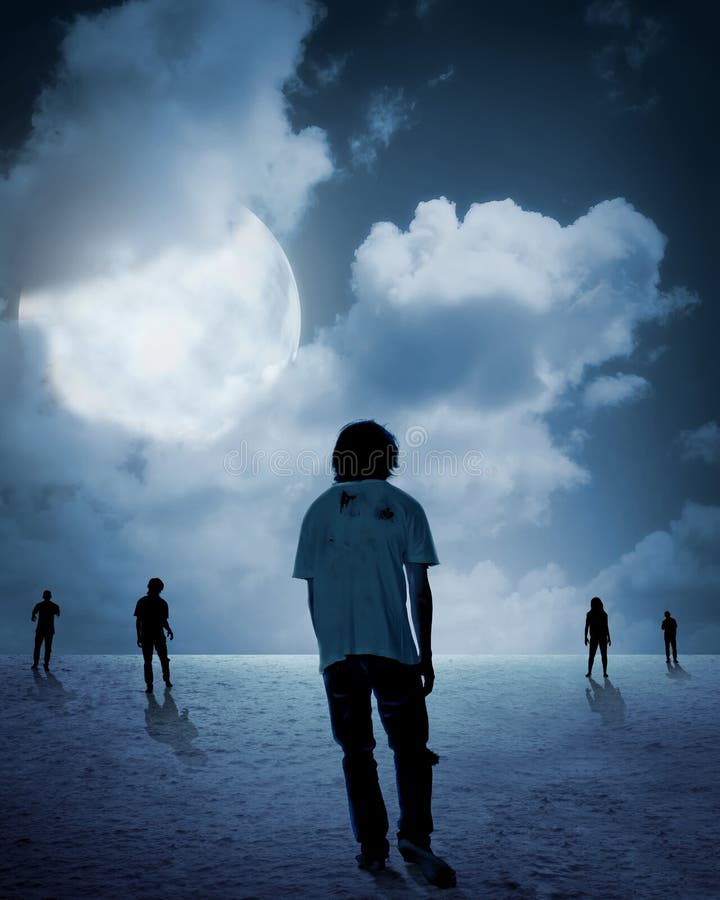 Group of Zombie Walking Under Full Moon Stock Photo - Image of blood ...