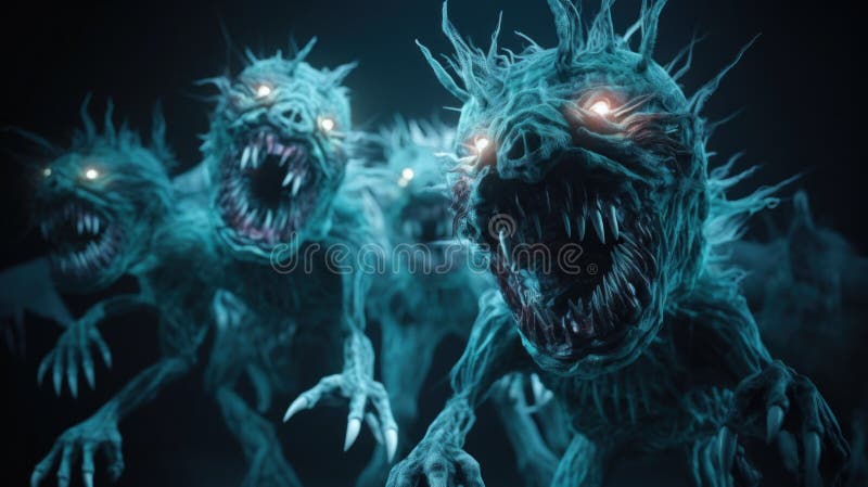 A Group of Zombies with Glowing Eyes and Sharp Teeth. Generative AI ...