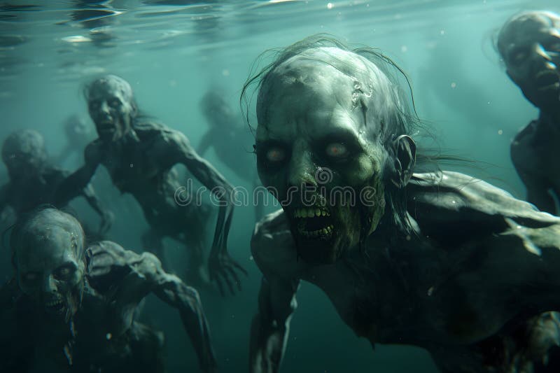 Group of Zombies Underwater, Neural Network Generated Photorealistic ...