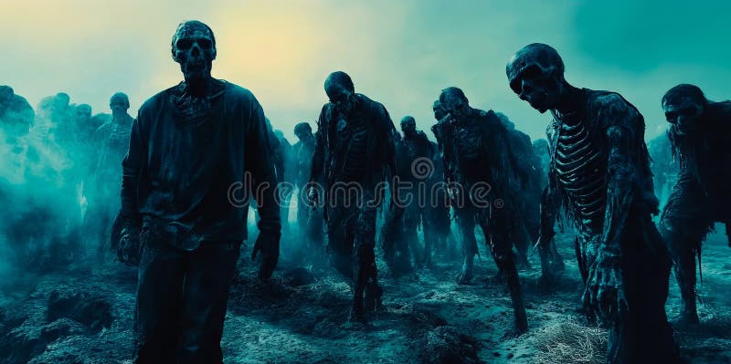 A Group of Zombies Walking through a Field of Dirt Stock Illustration ...