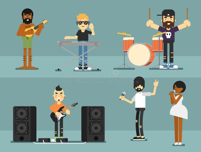 Groupe De Musique De Groupe De Rock Avec Des Musiciens Illustration De