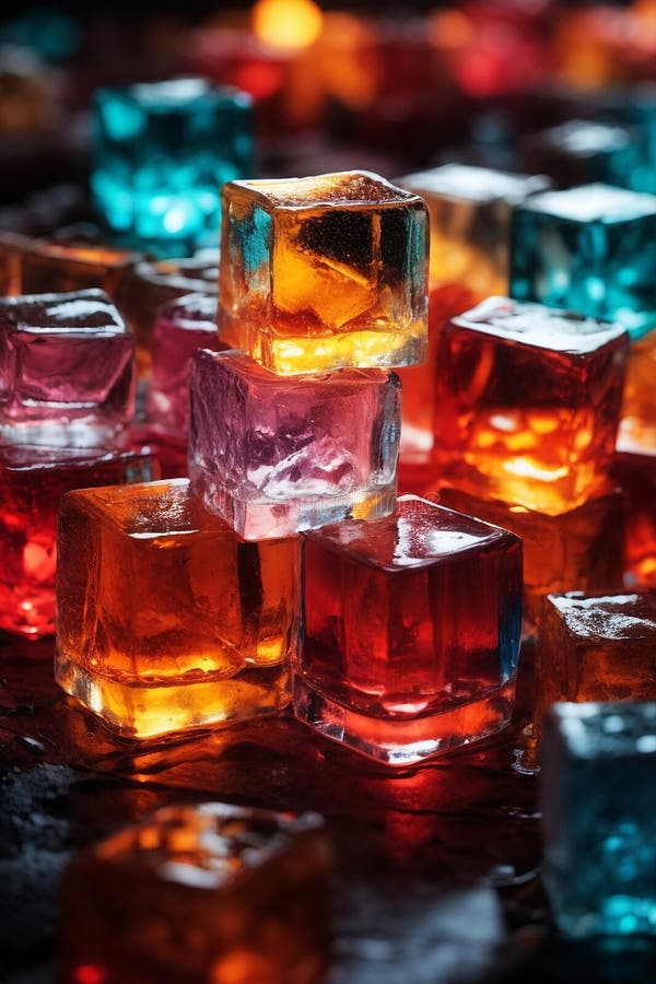 Grouped Ice Cubes Illuminated with Different Colors Stock Illustration ...