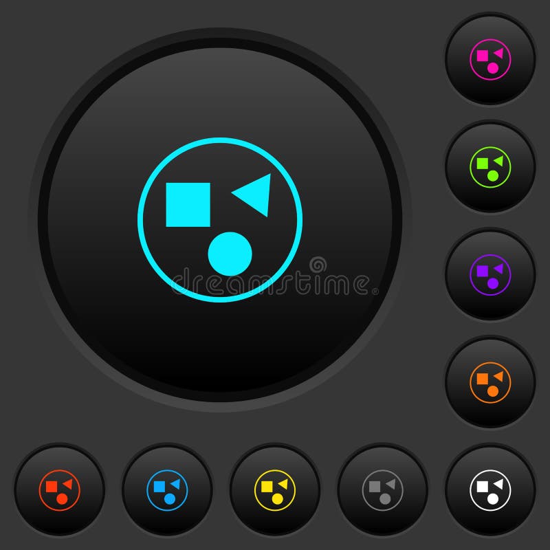 Grouping Elements Dark Push Buttons with Color Icons Stock Vector ...