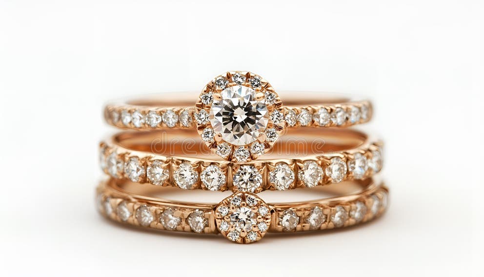 Grouping Stack of Diamond Wedding Engagement Rings Stock Photo - Image ...