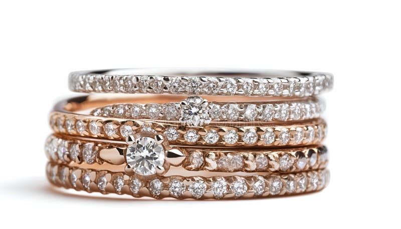 Grouping Stack of Diamond Wedding Engagement Rings Stock Image - Image ...