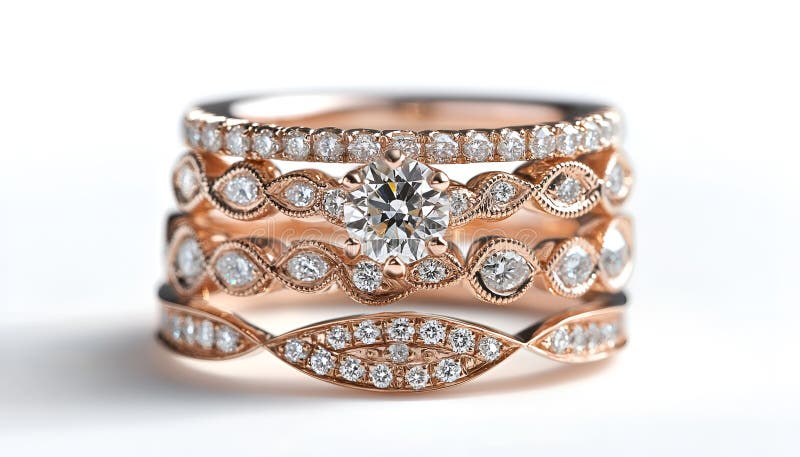 Grouping Stack of Diamond Wedding Engagement Rings Stock Photo - Image ...