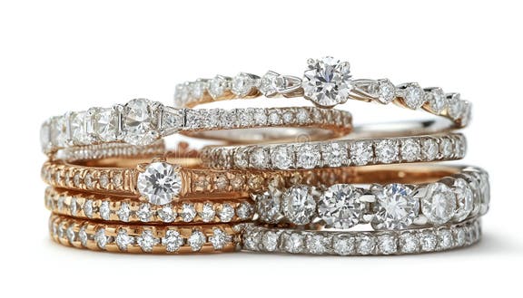 Grouping Stack of Diamond Wedding Engagement Rings Stock Photo - Image of beauty, shiny: 377088426