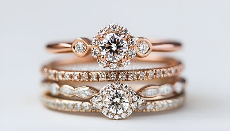 Grouping Stack of Diamond Wedding Engagement Rings Stock Photo - Image ...