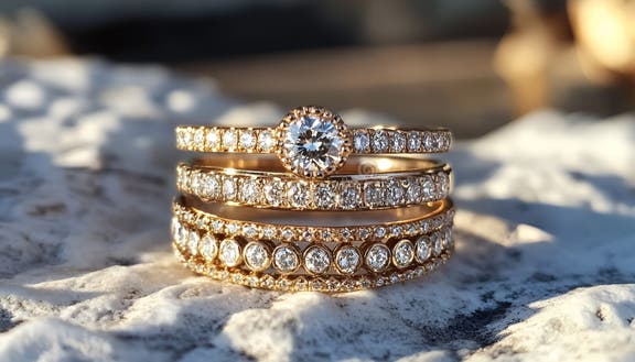 Grouping Stack of Diamond Wedding Engagement Rings Stock Photo - Image of stack, romantic: 377124934