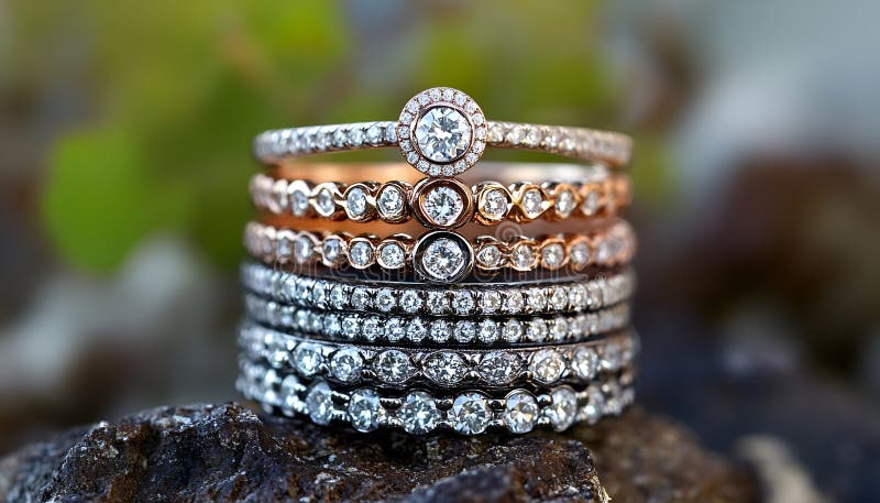 Grouping Stack of Diamond Wedding Engagement Rings Stock Photo - Image ...