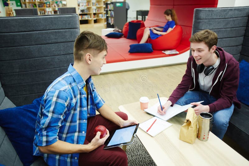 Groupmates at break stock image. Image of learner, highschool - 92354869