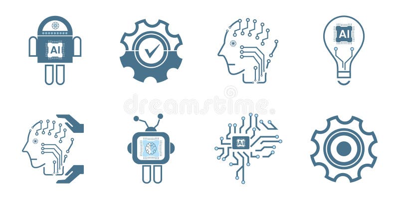 Groups of 8 Artificial Intelligence Line Icons, Eight Technology ...