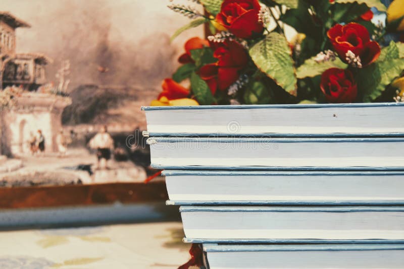 Groups of Books Blurred Background. Back To School Concept. Stock Photo ...