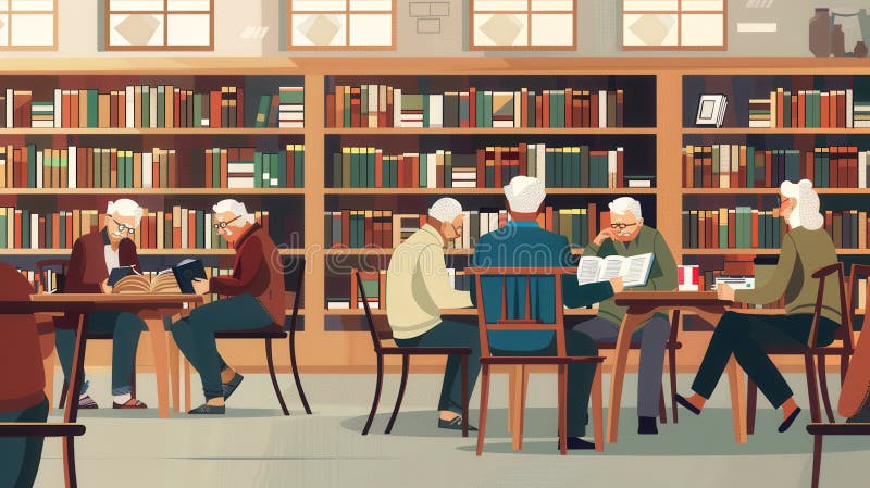 Elderly Individuals Studying and Enjoying Books in a Cozy Library ...