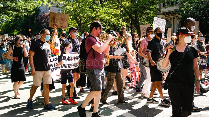 Group Marching and Playing Instruments in a Protest Mach Editorial ...