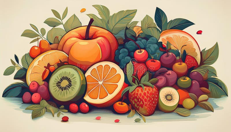 Groups of Fruits. Illustration of a Group of Fruits Over White Stock ...