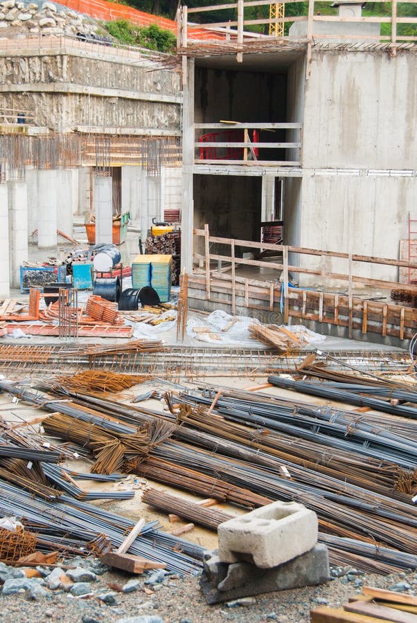 Construction Site with Many Materials Stock Photo - Image of metal ...