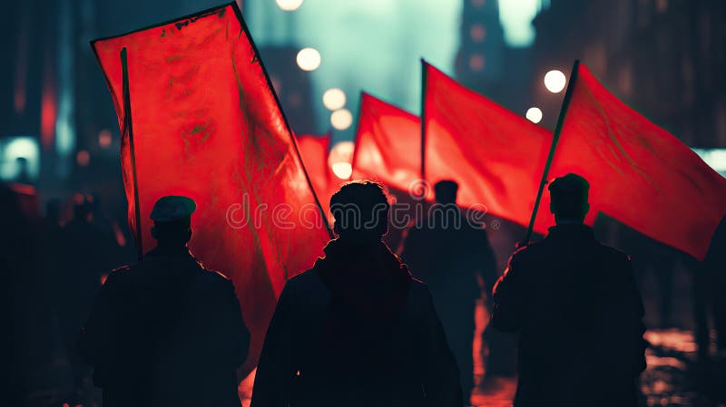 Groups of Passionate Protesters Holding Vibrant Red Flags Can Be Seen ...