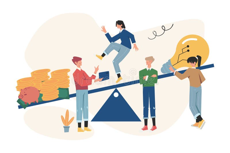 Groups of People Balancing Money into an Idea on a Swing and Outweighs ...