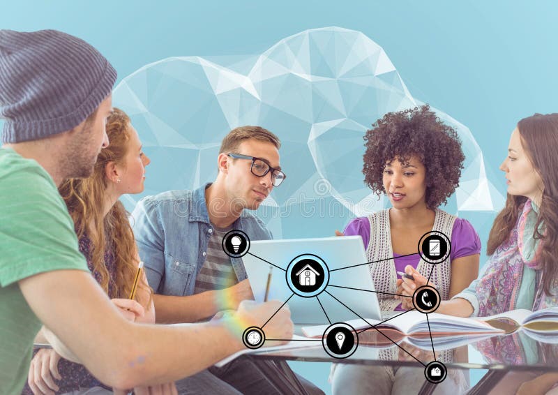 Groups of People Discussing Over Laptop with Multiple Models Interface ...