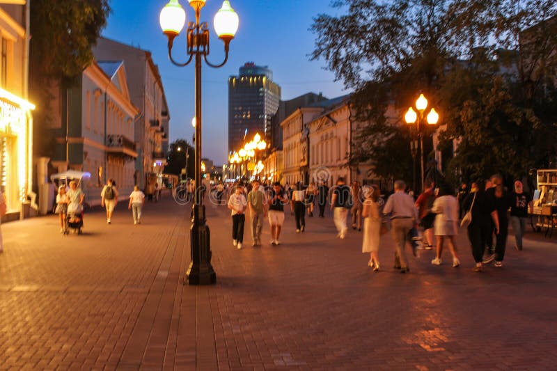Groups of People are Walking Along the Evening Arbat Editorial Photo ...