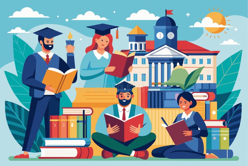 Groups of Students are Reading and Studying on a University Campus in ...